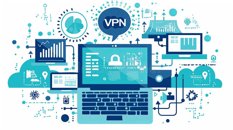 Digital Illustration Showcasing VPN Technology with Secure Data ...