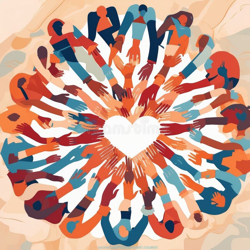 Abstract Vector of Interlocking Hands in Circle Representing Unity and ...