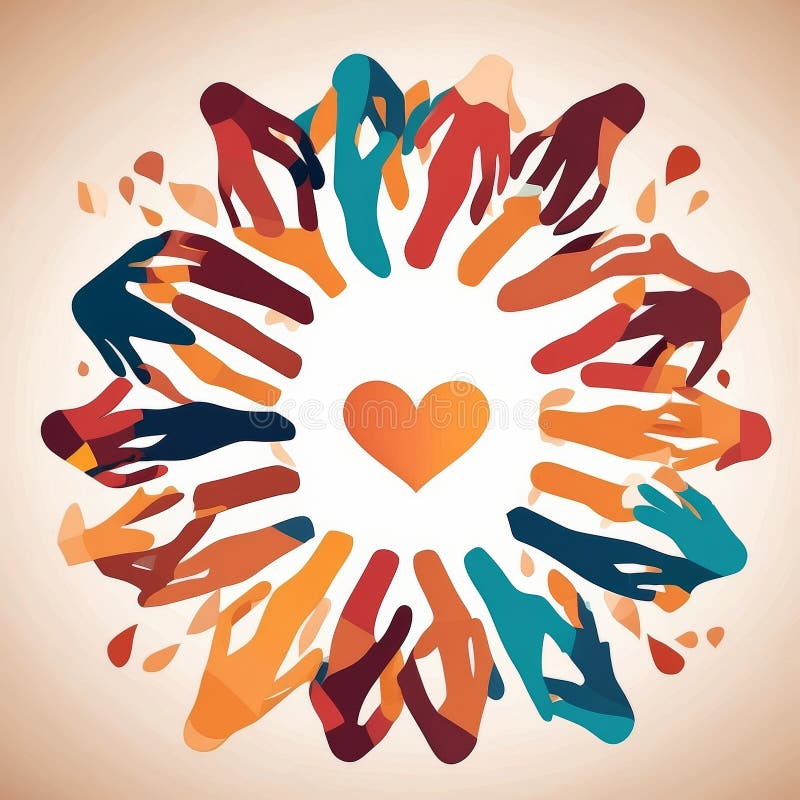 Abstract Vector of Interlocking Hands in Circle Representing Unity and ...