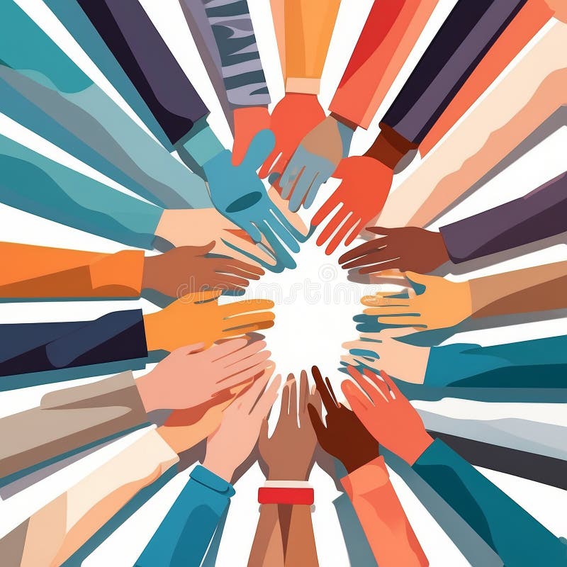 Abstract Vector of Interlocking Hands in Circle Representing Unity and ...