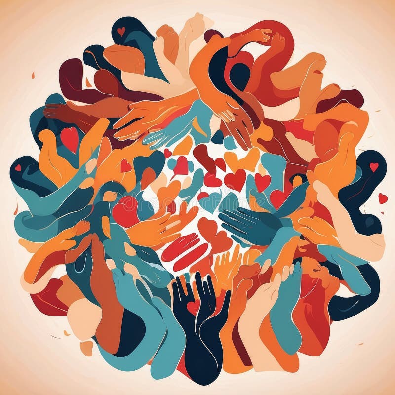 Abstract Vector of Interlocking Hands in Circle Representing Unity and ...