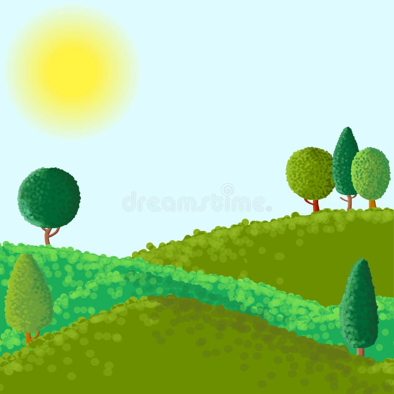 Abstract Vector Landscape with Sun Ant Trees Stock Vector ...