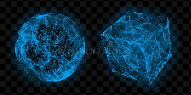 Abstract Vector Mesh Sphere and Cube. Blue Glowed Futuristic 3d Shapes ...
