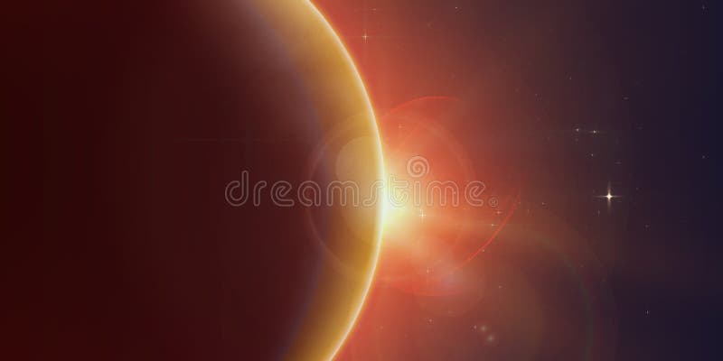 Abstract Vector Orange Background with Planet and Eclipse of Its Star ...