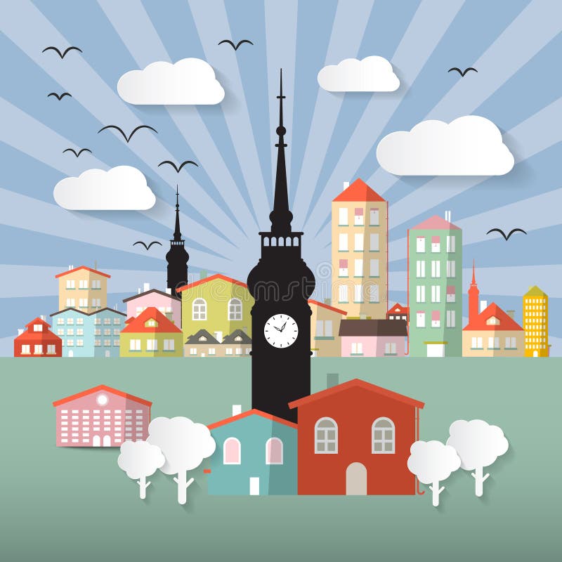 Abstract Vector Paper Cut Flat Design Town or City Stock Vector ...