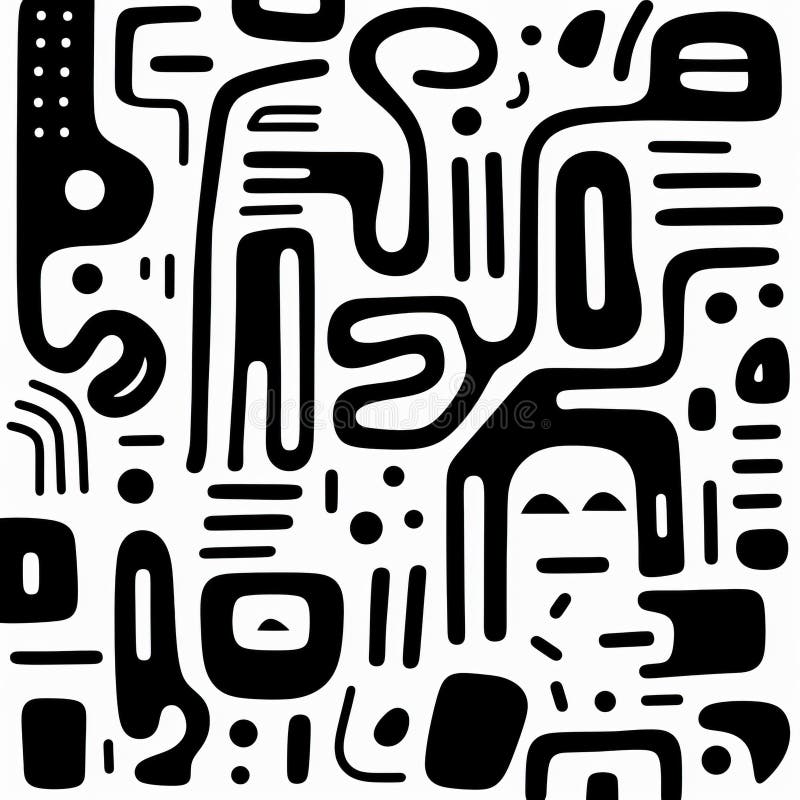 Abstract Ink Drawing: Bold Stencil with Emotive Faces and Coded ...