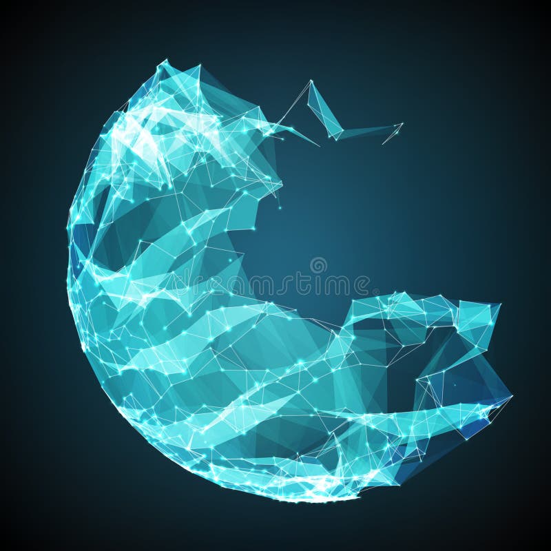 Abstract Vector Polygonal Corrupted Cyber Sphere. Triangle Spherical ...