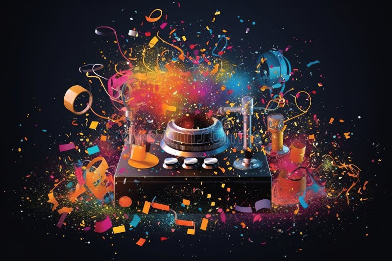 Abstract Vector Poster with Colorful Dj Console, Big Speakers ...