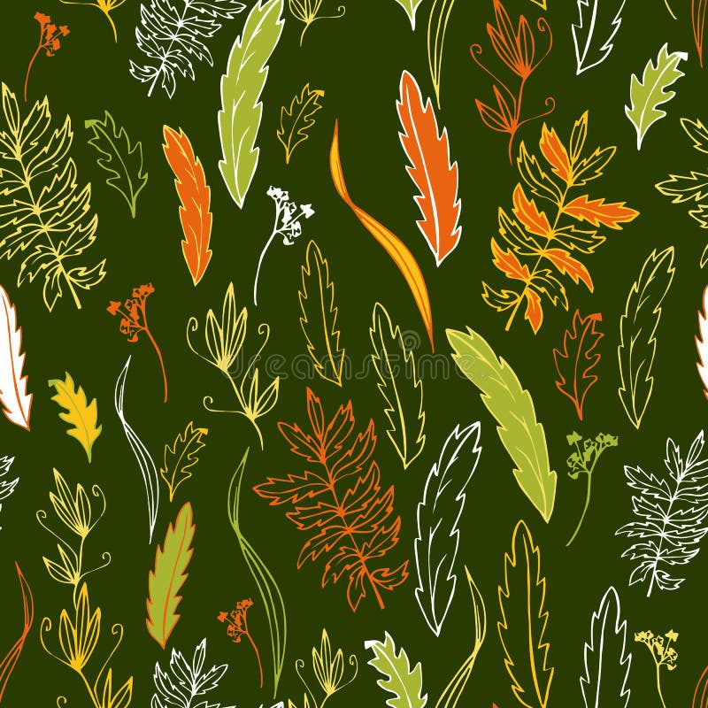 Abstract Vector Seamless Pattern with Leaves and Plants Stock Vector ...