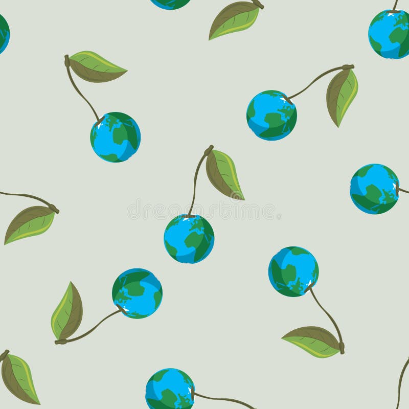 Abstract Vector Seamless Pattern Planet Earth in the Form of Cherry ...