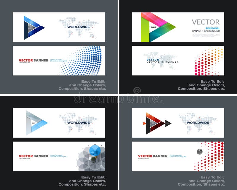 Abstract Vector Set of Modern Horizontal Website Banners with Colourful ...