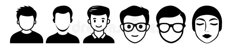 Abstract Vector Set of Six Simple Face of Humans Icons or Logo Design ...
