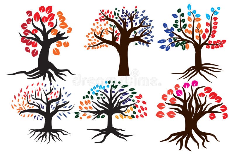 Abstract Vector Set of Trees with Roots and Colorful Leaves. Isolated ...