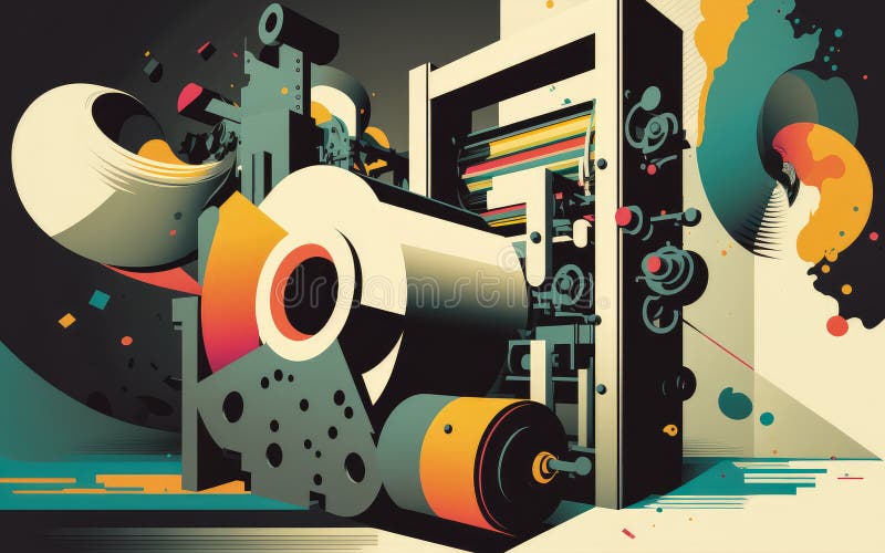 Abstract Vector Style Art of a Printing Press with a Dynamic ...