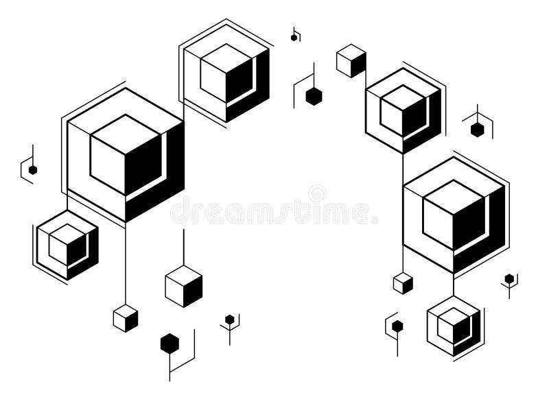 Abstract Vector Technology Theme Background with Connected Cubes Over ...
