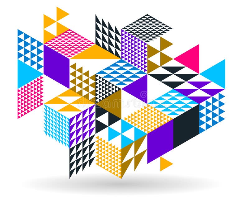 Abstract Vector Wallpaper with 3D Isometric Cubes Blocks, Geometric ...