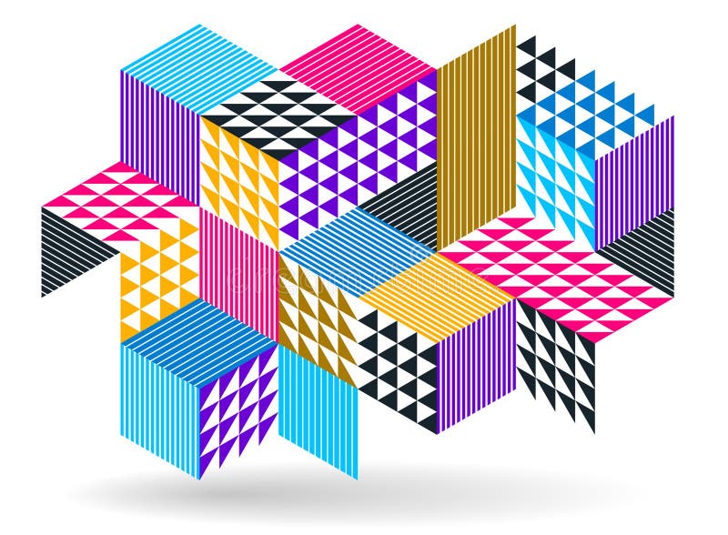 Abstract Vector Wallpaper with 3D Isometric Cubes Blocks, Geometric ...