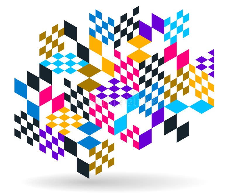 Abstract Vector Wallpaper with 3D Isometric Cubes Blocks, Geometric ...