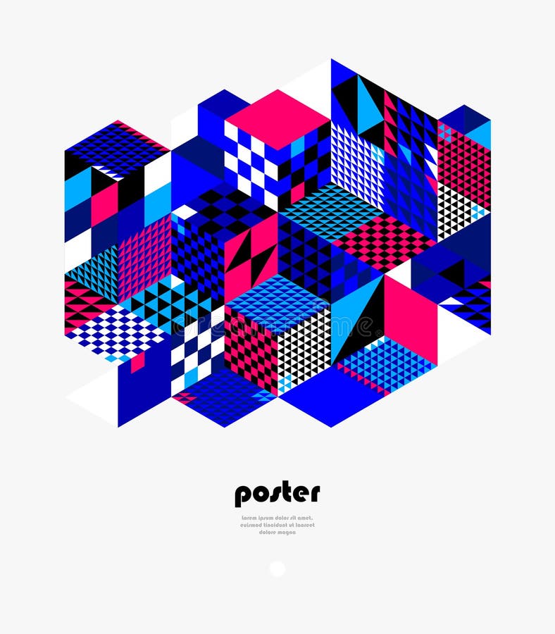 Abstract Vector Wallpaper with 3D Isometric Cubes Blocks, Geometric ...