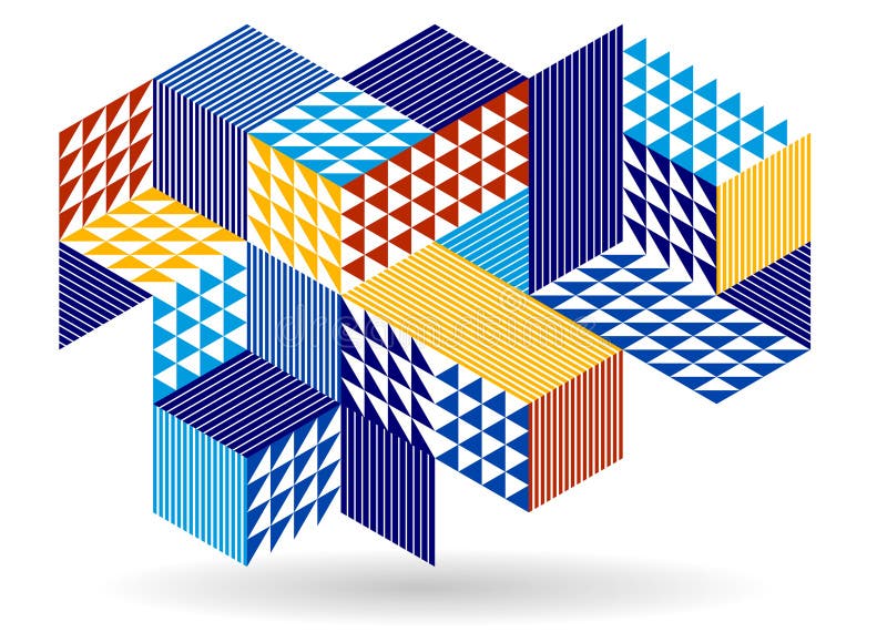 Abstract Vector Wallpaper with 3D Isometric Cubes Blocks, Geometric ...