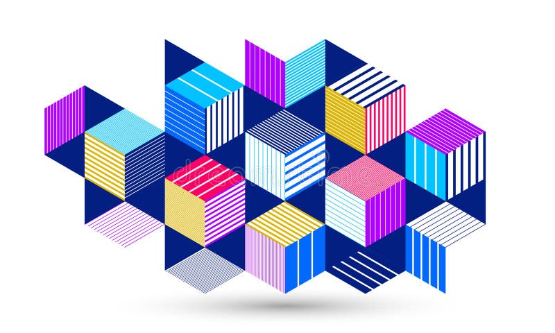 Abstract Vector Wallpaper with 3D Isometric Cubes Blocks, Geometric ...