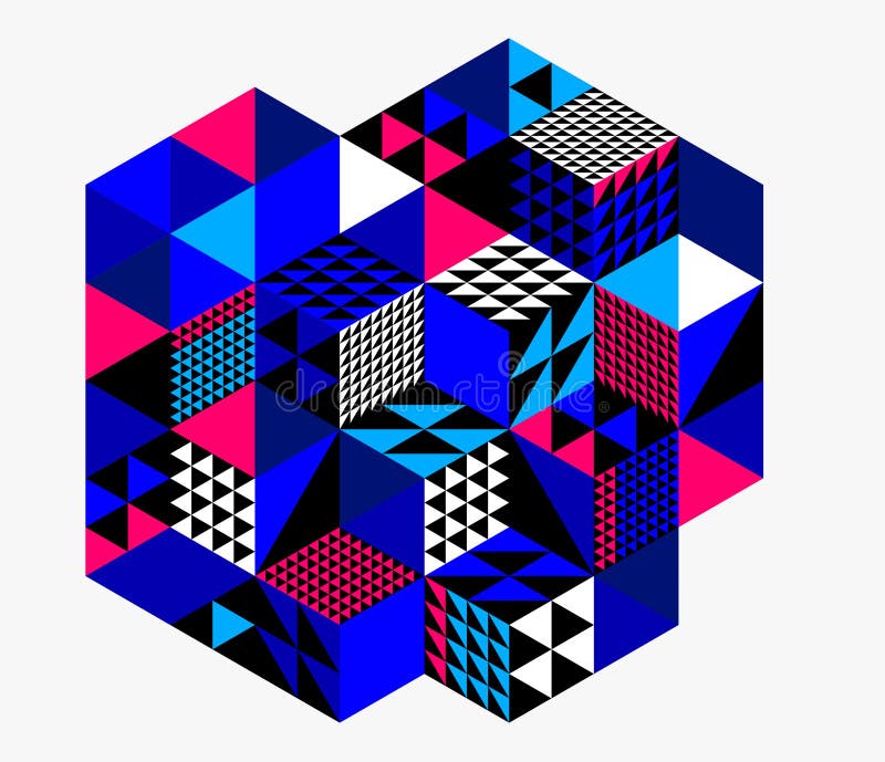 Abstract Vector Wallpaper with 3D Isometric Cubes Blocks, Geometric ...