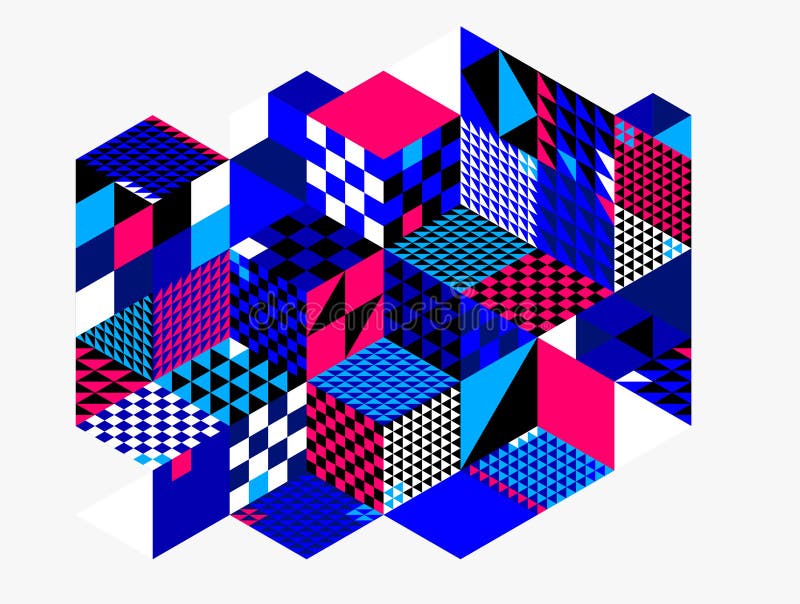 Abstract Vector Wallpaper with 3D Isometric Cubes Blocks, Geometric ...