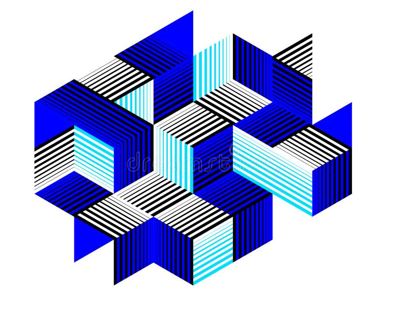 Abstract Vector Wallpaper with 3D Isometric Cubes Blocks, Geometric ...