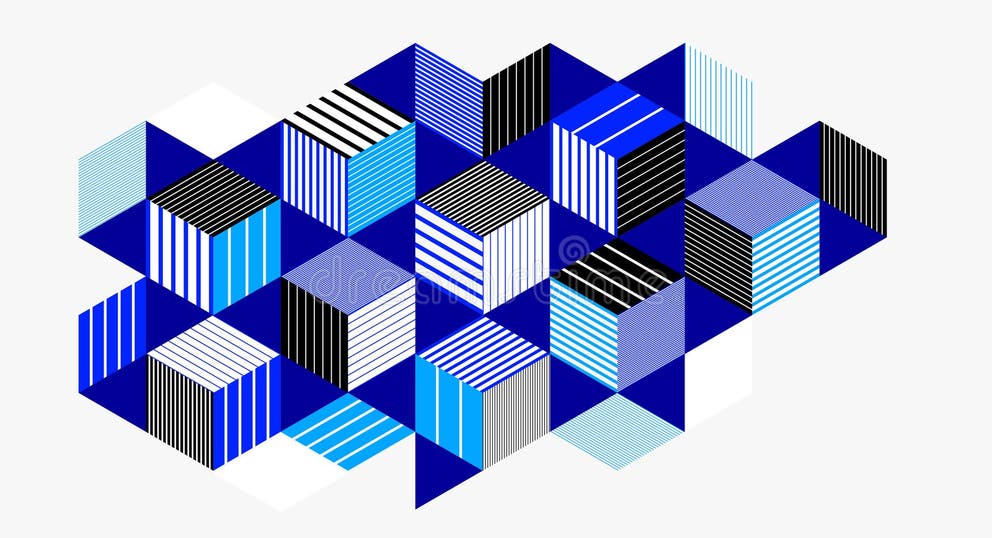 Abstract Vector Wallpaper with 3D Isometric Cubes Blocks, Geometric ...