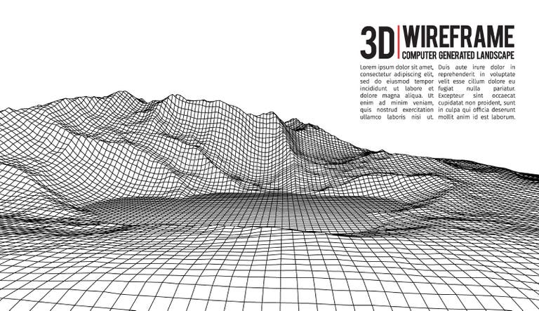 Abstract Vector Wireframe Landscape Background. Cyberspace Grid. 3d ...