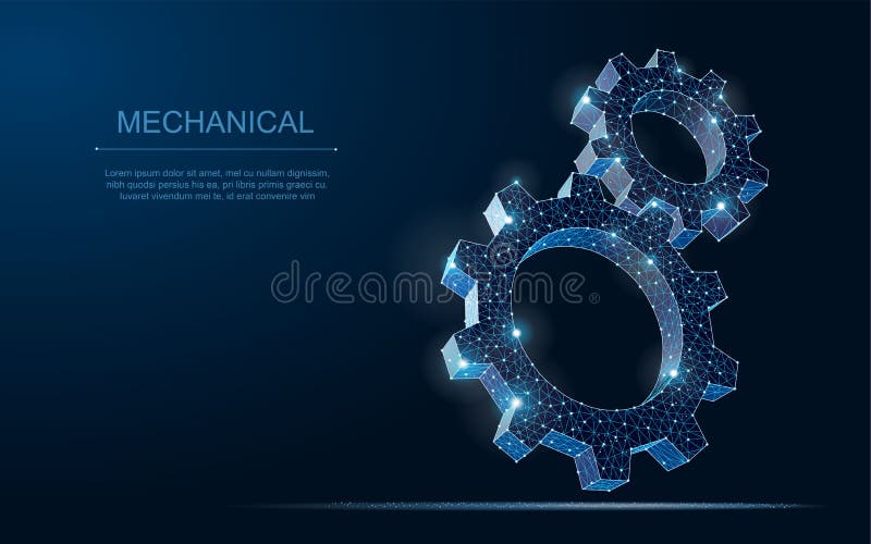 Abstract Vector Wireframe Two Gear 3d Modern Illustration on Dark Blue ...