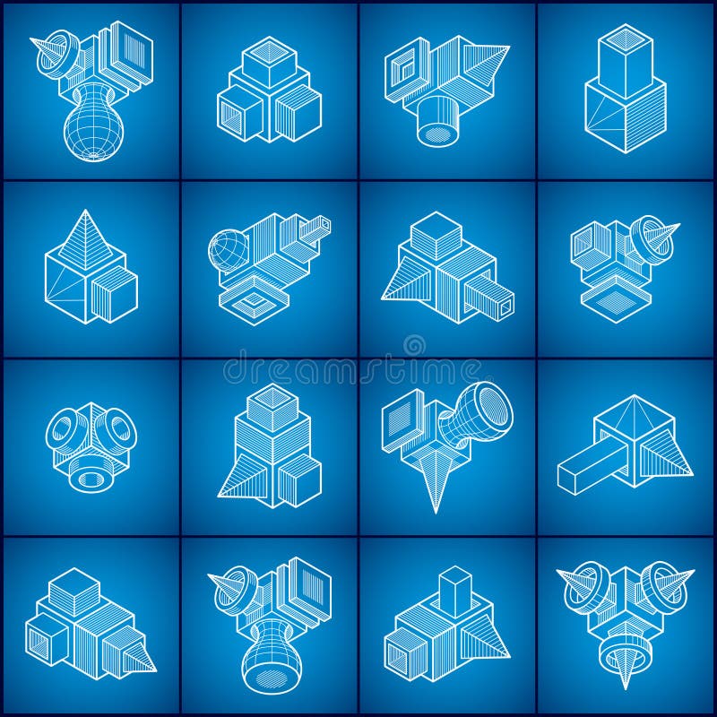 Abstract Vectors, 3D Shapes Set Stock Vector - Illustration of polygon ...