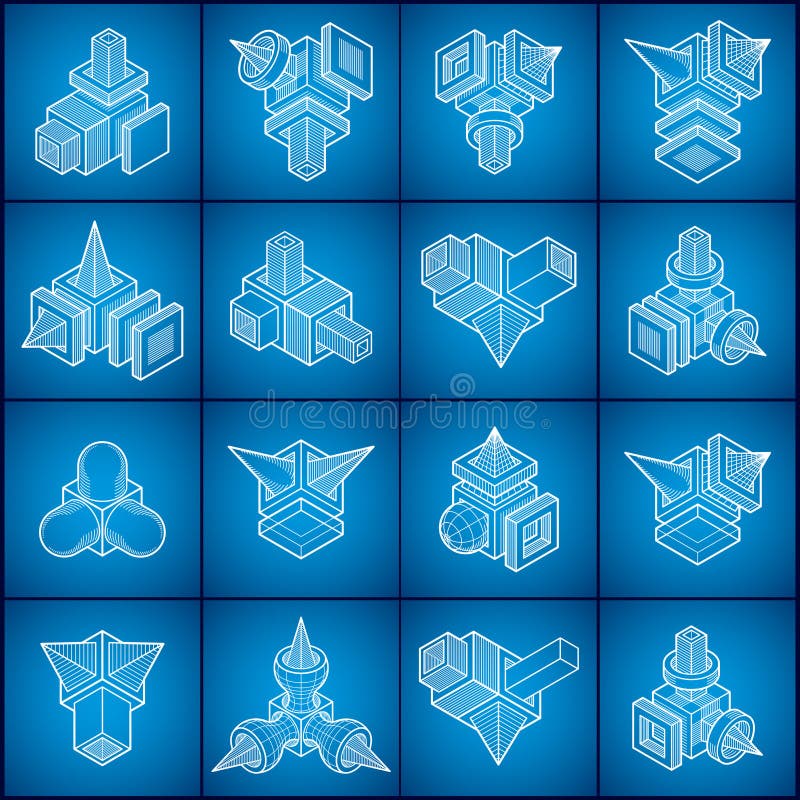 Abstract Vectors, 3D Shapes Set. Stock Vector - Illustration of cubical ...