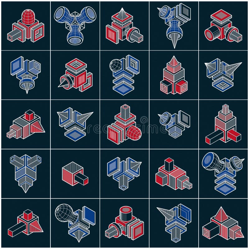 Abstract Vectors Set, Isometric Dimensional Shapes Collection Stock ...