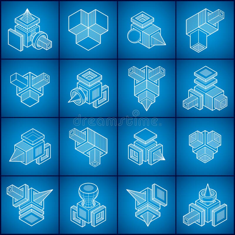 Abstract Vectors Set, Isometric Dimensional Shapes . Stock Vector ...