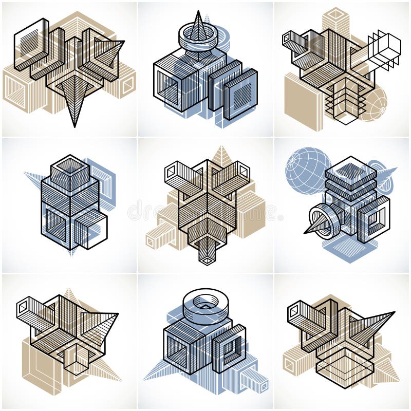 Abstract Vectors Set, Isometric Dimensional Shapes Stock Vector ...