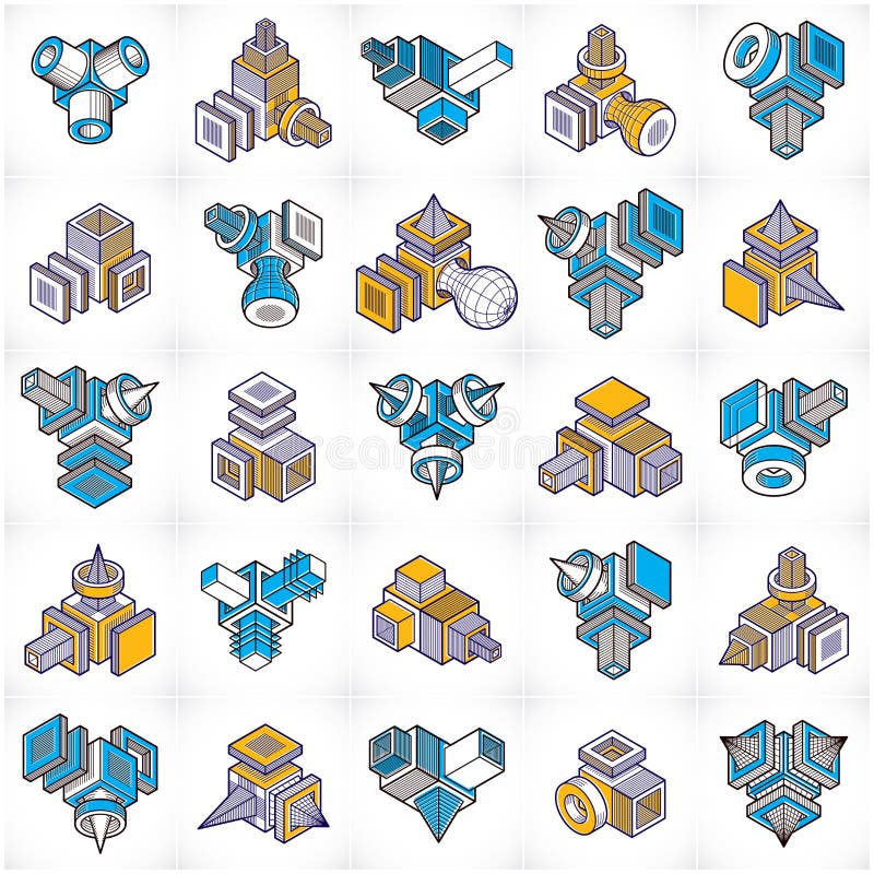 Abstract Vectors Set, Isometric Dimensional Shapes Stock Vector ...