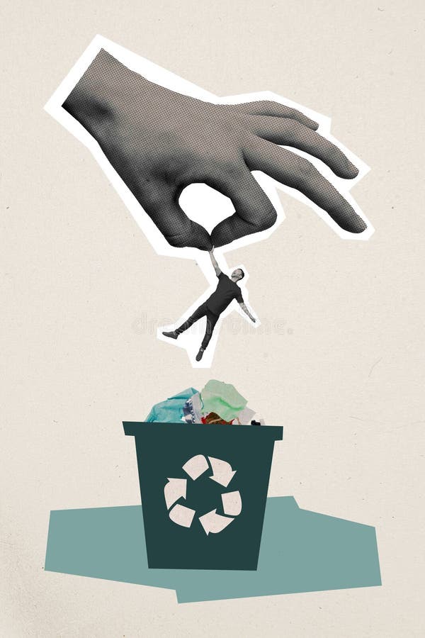 Abstract Vertical Collage Hand Throws Man in Garbage Environmental ...