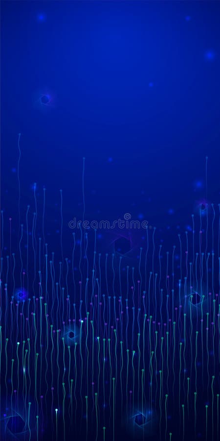 Abstract Vertical Dark Blue Background. Depth of Digital Networks ...