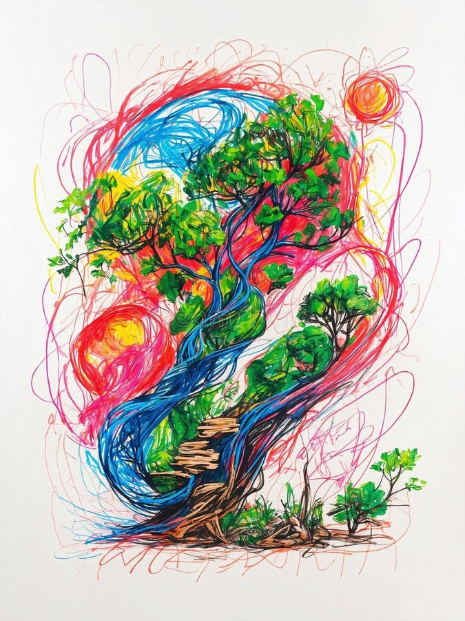Vibrant Whimsical Tree of Life - Abstract Art Stock Illustration ...