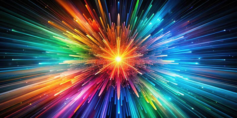 Abstract Vibrant Burst of Multicolored Light Rays Emanating from a ...