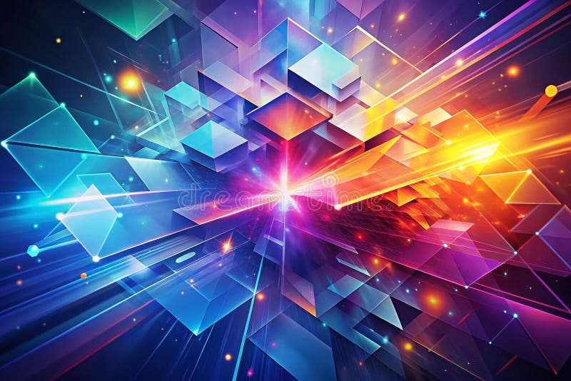 Abstract Vibrant Colorful Geometric Shapes and Light Rays Burst Stock ...