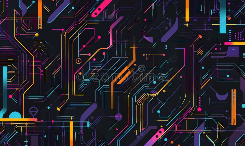 Abstract Vibrant Digital Circuit Board with Neon Lights, Showcasing ...