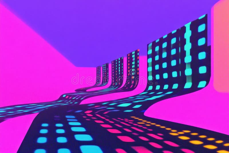 Abstract Vibrant Digital Landscape with Geometric Neon Patterns and ...