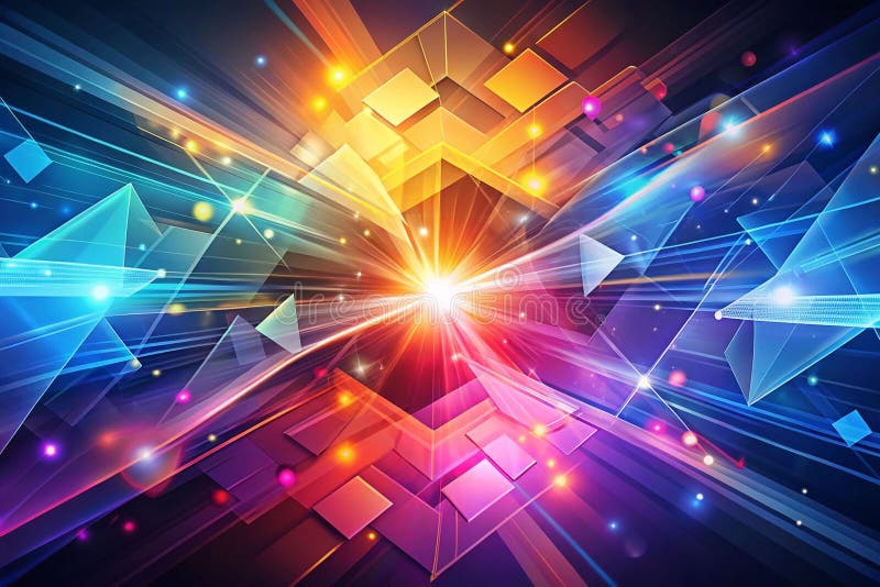 Abstract Vibrant Energy Burst with Geometric Shapes and Glowing Lights ...