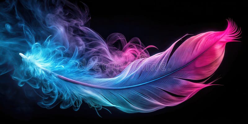 Abstract Vibrant Feather with Swirling Neon Smoke Effect. Generative AI ...