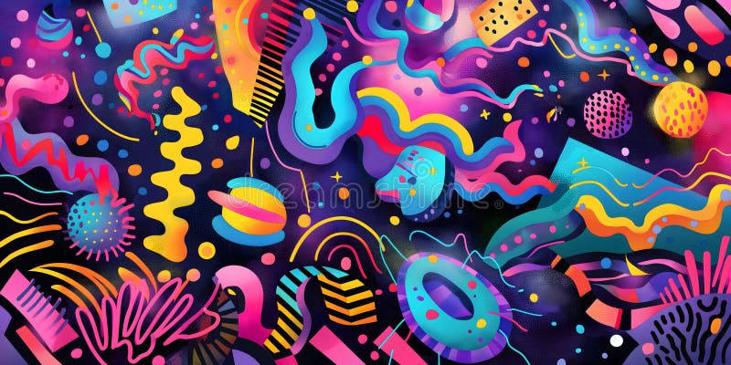 Abstract Vibrant Illustration in Memphis Style Featuring Colorful ...