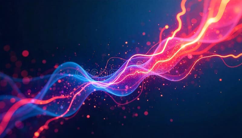 Abstract Glowing Light Trails on Dark Blue Background Design Stock ...