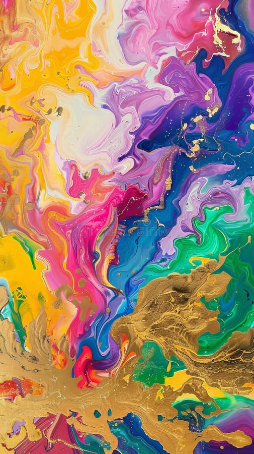 Abstract Vibrant Multicolor Painting with Gold Accents Stock Image ...