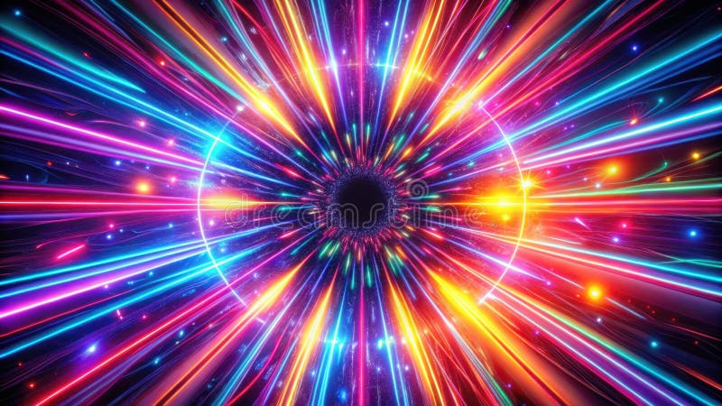 Abstract Vibrant Neon Light Rays Converging at a Central Point ...
